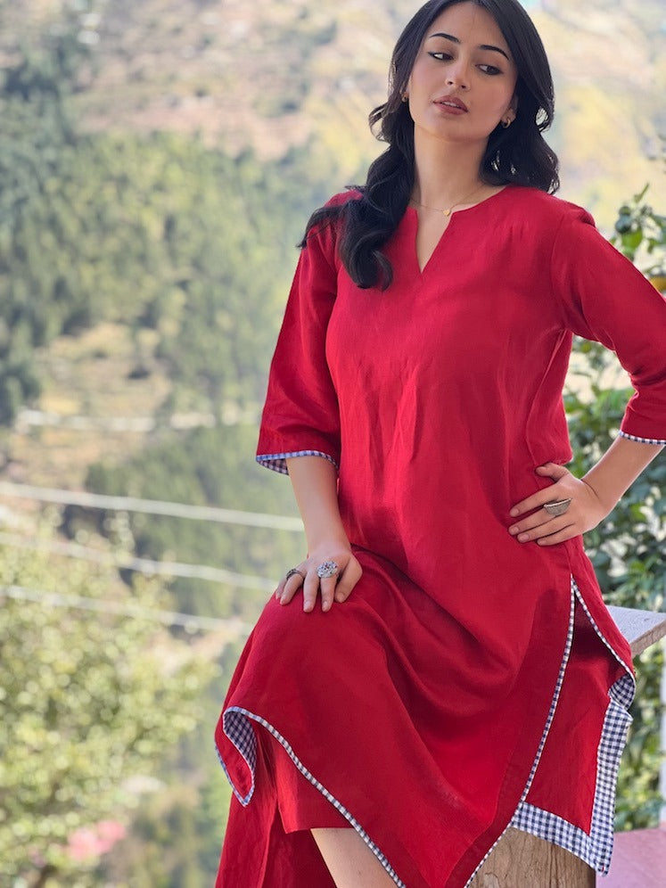Classic Red Pure Cotton Co-Ord Kurti Set – Kurtis by Shivay